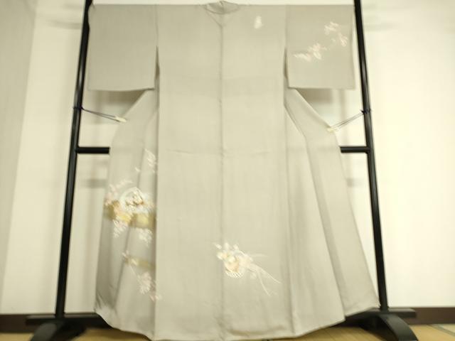 平和屋着物▽訪問着　単衣　花籠文　金彩　正絹　逸品　DAAS0530az