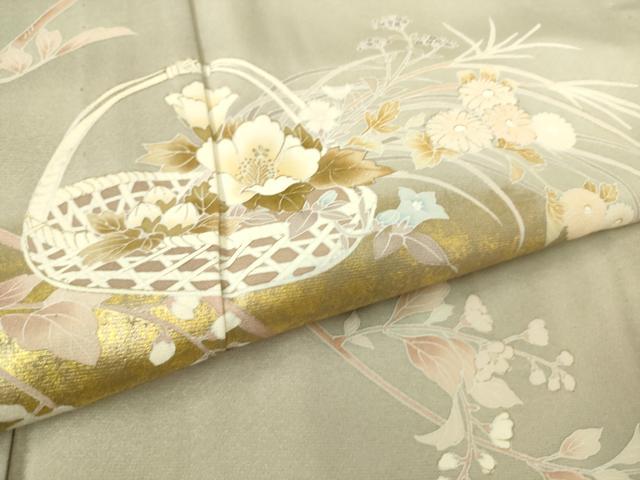 平和屋着物□訪問着 単衣 花籠文 暈し染め 正絹 逸品