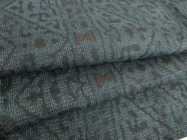平和屋着物▽結城紬　単衣　幾何学文　80亀甲　正絹　逸品　DAAS0571az