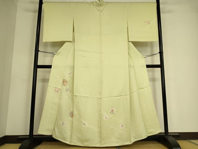 平和屋着物▽訪問着　単衣　雪輪花文　金彩　正絹　逸品　DAAS0581az