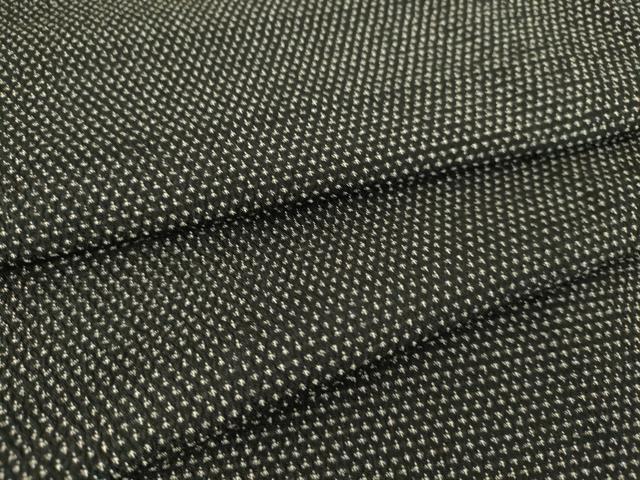 平和屋着物▽本塩沢　単衣　蚊絣　黒地　正絹　逸品　DAAS0719az