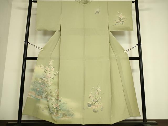 平和屋着物▽訪問着　単衣　草花文　暈し染め　金彩　正絹　逸品　DAAS0754az