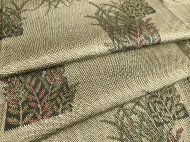 平和屋着物▽上質な紬　単衣　草葉文　正絹　逸品　DAAS0908az