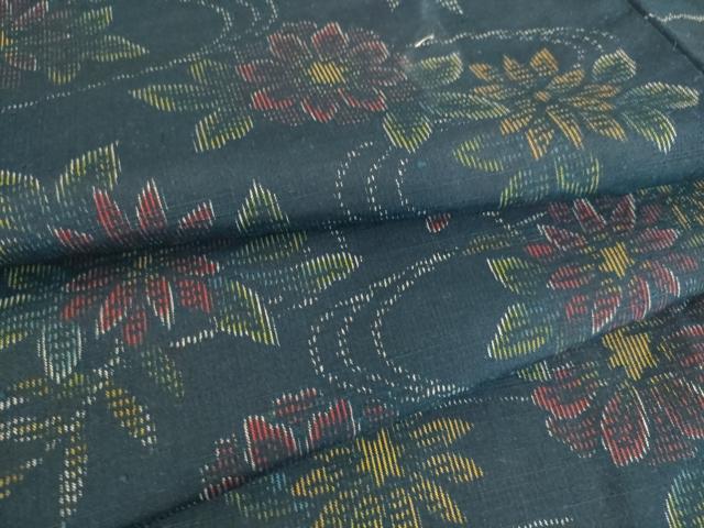 平和屋着物▽上質な紬　単衣　草花文　正絹　逸品　DAAS0950az