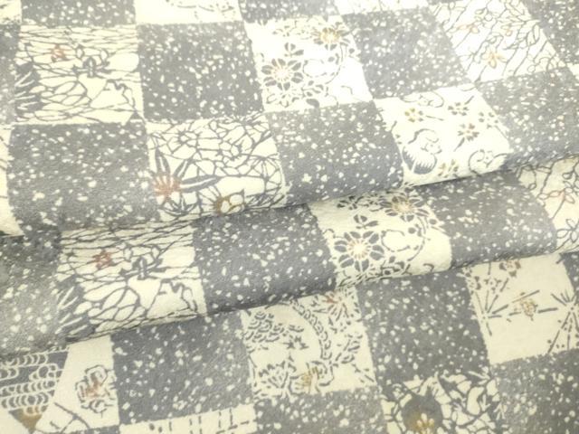 平和屋着物▽上質な小紋　単衣　市松花文　さが美扱い　正絹　逸品　DAAS0953az