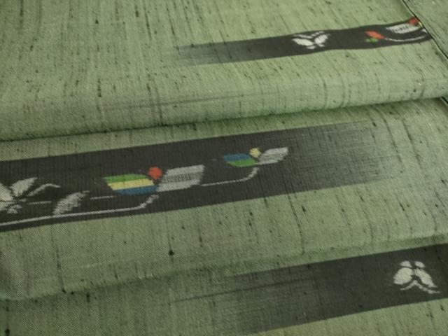 平和屋着物▽上質な紬　単衣　横段花文　正絹　逸品　DAAS0956az