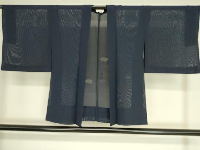 平和屋着物▽羽織　スリーシーズン　春夏秋　塵除け　扇面花紋紗　留紺色　正絹　逸品　DAAS0963az
