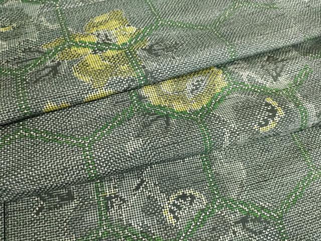 平和屋着物▽上質な紬　単衣　亀甲花文　正絹　DAAS0972az