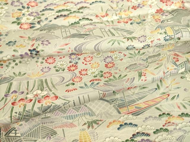 平和屋着物▽上質な小紋　単衣　茶屋辻流水花文　正絹　逸品　DAAS0983az