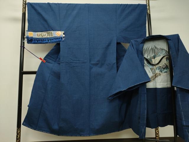 平和屋着物●男性　結城紬　アンサンブル　紺瑠璃色　証紙付き　正絹　逸品　未使用　DAAS2009tw