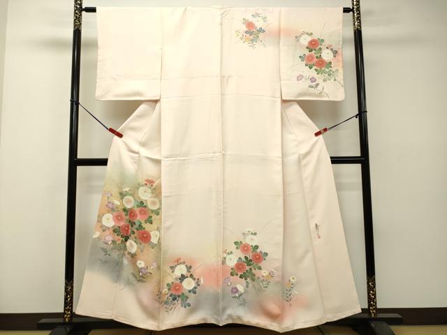 平和屋着物▽十日町 加賀草木友禅の第一人者 田村哲彦 本場縞大島紬 付