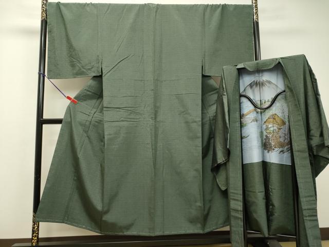 平和屋着物●男性　紬　アンサンブル　青鈍色　キングサイズ　正絹　逸品　未使用　DAAS2342tw