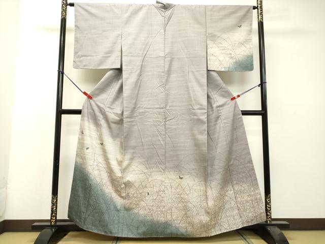 平和屋着物●染色家　岸上純平　訪問着　紬地　舞蝶草葉文　健勝苑扱い　正絹　逸品　未使用　DAS2348tw