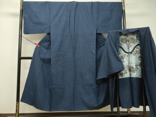 平和屋着物●男性　紬　アンサンブル　留紺色　キングサイズ　正絹　逸品　DAAS2366tw