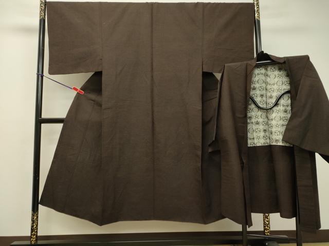 平和屋着物●男性　紬　アンサンブル　赤墨色　正絹　逸品　DAAS2369tw