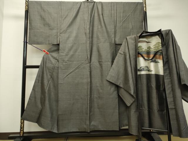 平和屋着物●男性　本場大島紬　アンサンブル　格子　正絹　逸品　DAAS2438tw