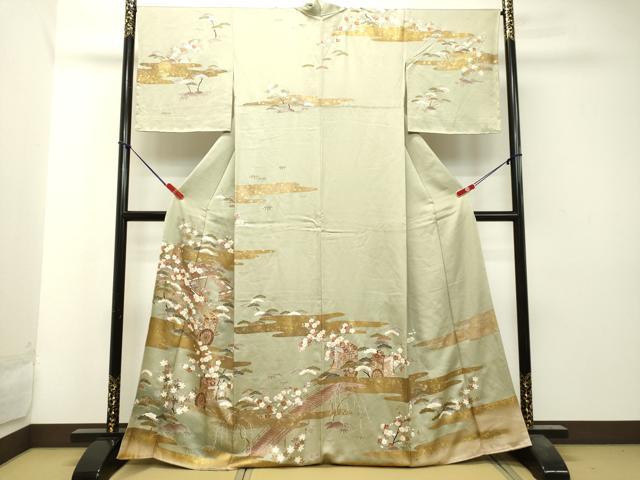 平和屋着物●訪問着　駒刺繍　御所車霞風景文　金彩　正絹　逸品　未使用　DAAS2445tw