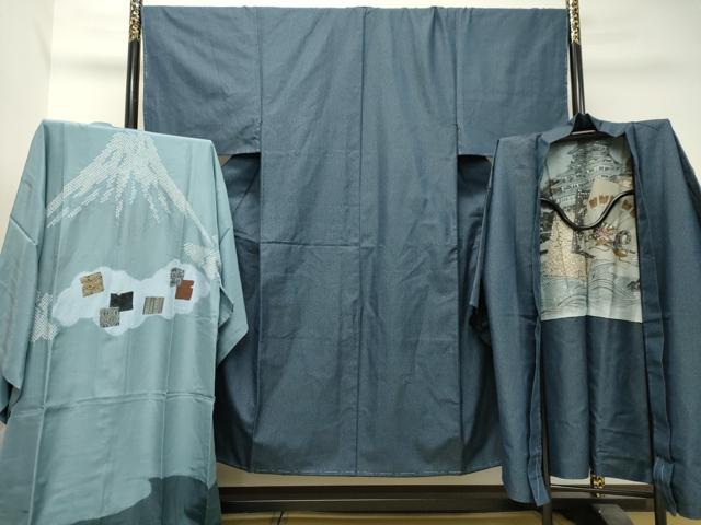 平和屋着物●男性　紬　アンサンブル・長襦袢（袷）セット　120亀甲　総詰め　正絹　逸品　未使用　DAAS2508tw