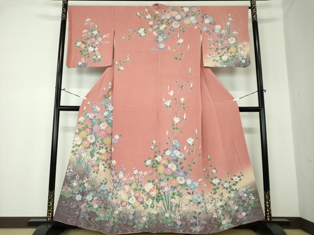 平和屋着物●訪問着　友禅　流水花文　暈し染め　正絹　逸品　DAAS3013ps