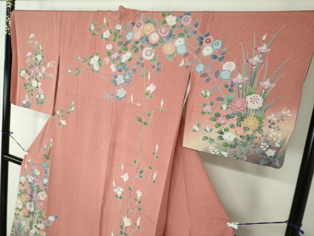 平和屋着物○訪問着 友禅 流水花文 暈し染め 正絹 逸品 DAAS3013ps