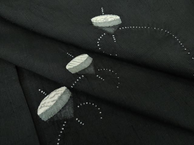 平和屋着物●上質な紬　絞り　独楽　黒地　正絹　逸品　DAAS3022ps