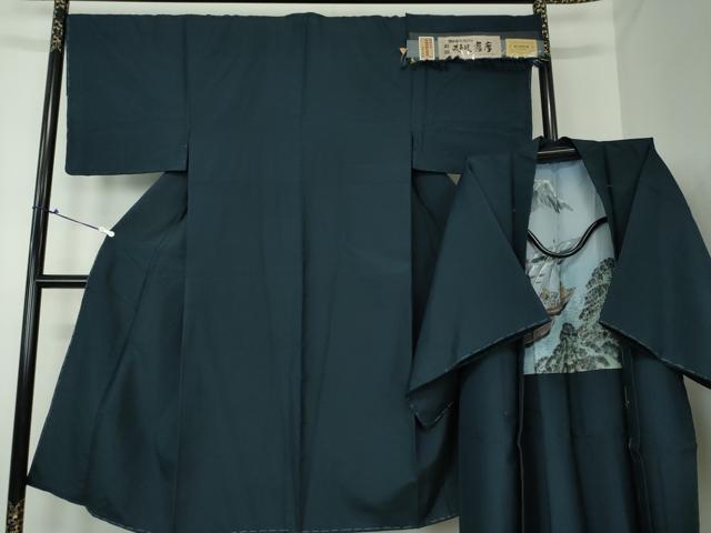 平和屋着物●男性　波多岐薩摩　紬　アンサンブル　キングサイズ　濃紺地　証紙付き　正絹　逸品　DAAS3094ps