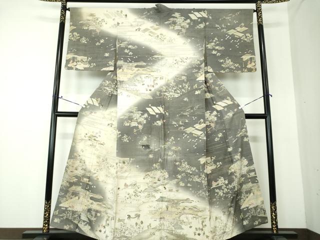 平和屋着物●染織の名門　しょうざん　生紬　訪問着　人物風景花文　金彩　正絹　逸品　DAAS3117ps