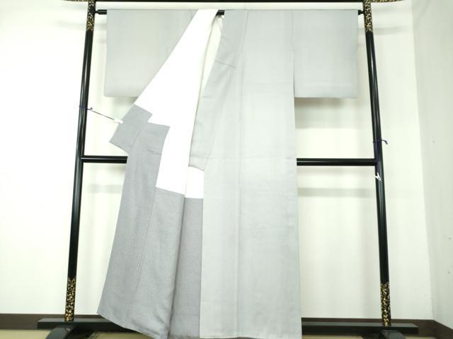 平和屋着物○江戸小紋 作家物 万筋 白色×灰青色 正絹 逸品