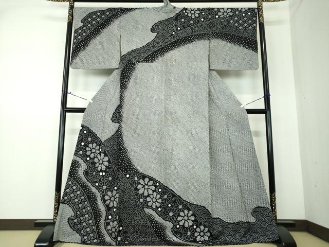 平和屋着物●訪問着　総絞り　吉祥花文　黒地　正絹　逸品　DAAS3157ps