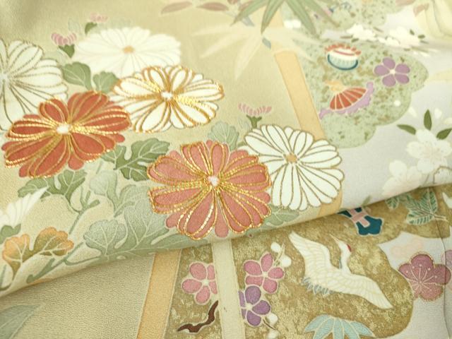 平和屋着物▽小紋 単衣 宝尽くし飛鶴吉祥花文 洗える着物 DAAS4011du