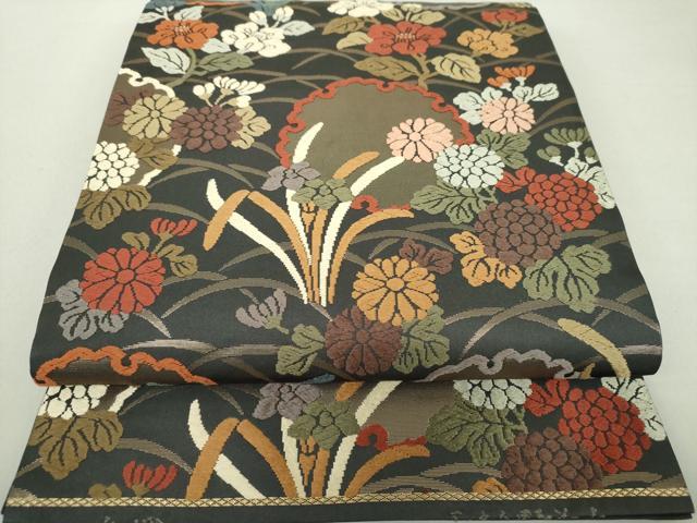 平和屋着物●六通柄袋帯　唐織　雪輪野菊文　金糸　正絹　逸品　DAAS3188ps