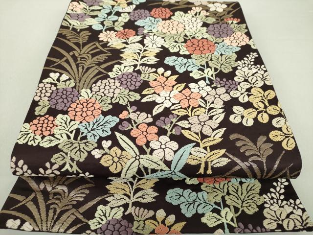 平和屋着物●六通柄袋帯　唐織　草花文　金糸　正絹　逸品　DAAS3197ps