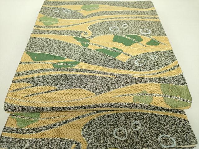 平和屋着物●六通柄袋帯　作家物　唐織　抽象文様　金糸　正絹　逸品　未使用　DAAS3206ps