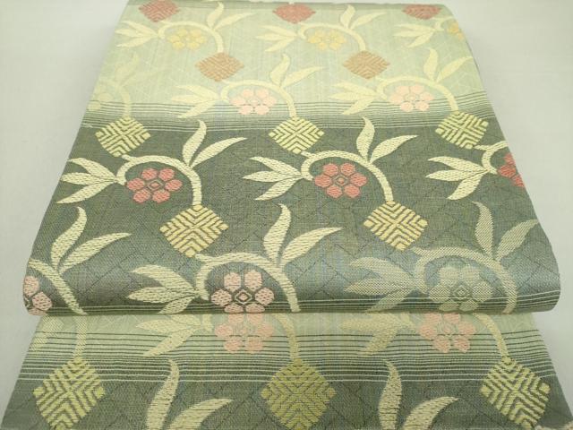 平和屋着物○両面 六通柄袋帯 唐織 名物裂 笹蔓緞子 金糸