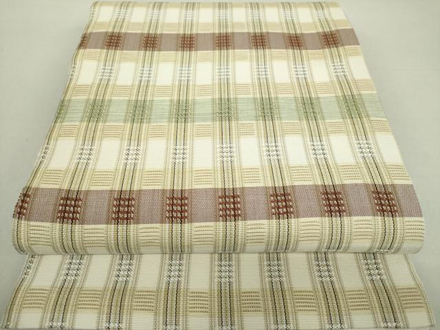 平和屋着物●両面　太鼓柄袋帯　紬地　総刺繍　刺し子　格子　正絹　逸品　未使用　DAAS3222ps