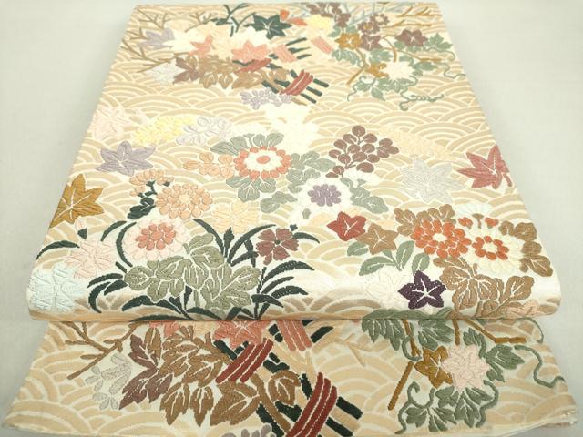 平和屋着物●六通柄袋帯　唐織　草花文　金糸　正絹　逸品　DAAS3229ps