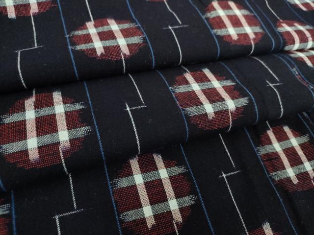 平和屋着物▽久留米絣　単衣　井桁絣丸文　綿　逸品　DAAS3245ps