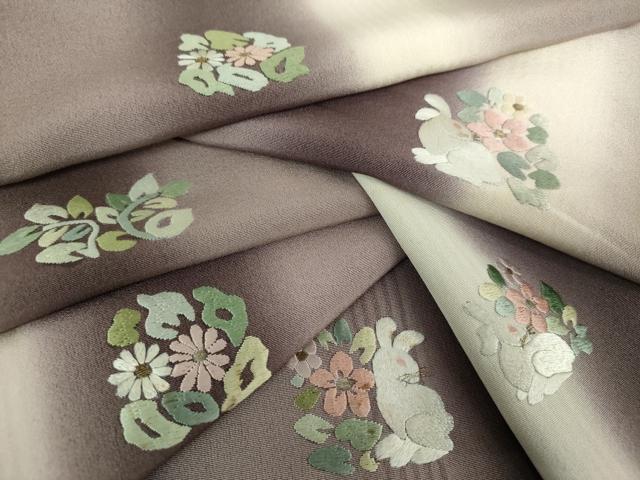 平和屋着物●訪問着　総刺繍　花兎　暈し染め　金糸　正絹　逸品　DAAS3266ps