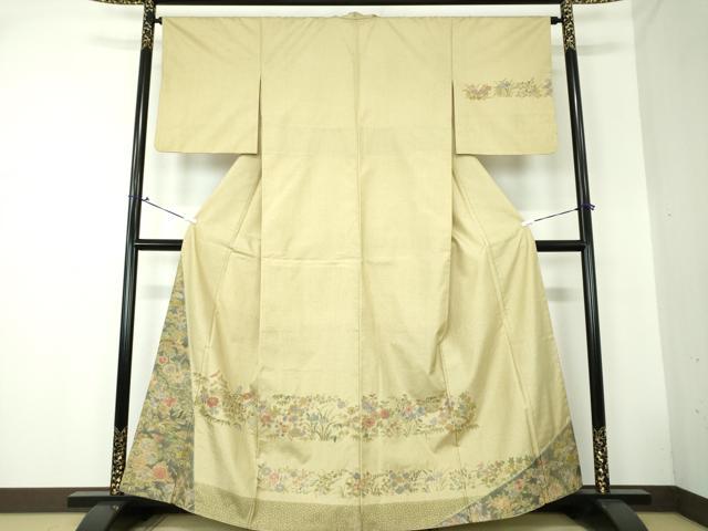 平和屋着物●中国三大刺繍　スワトウ相良刺繍　汕頭相良刺繍　総刺繍　本場染大島紬　訪問着　草花文　正絹　逸品　DAAS3286ps