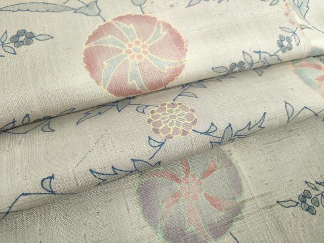 平和屋着物●生紬　手描き　更紗花文　正絹　逸品　DAAS3325ps