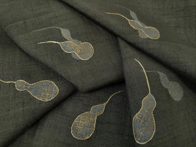 平和屋着物●訪問着　紬地　刺繍　瓢箪　金糸　正絹　逸品　DAAS3334ps