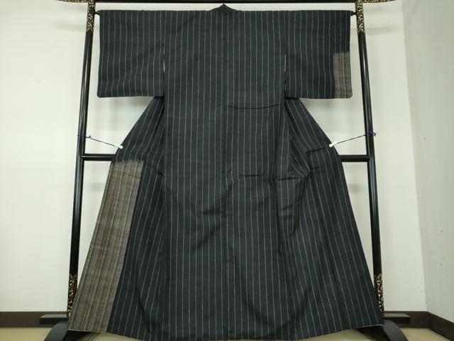 平和屋着物●訪問着　紬地　変わり間道　黒地　正絹　逸品　DAAS3370ps