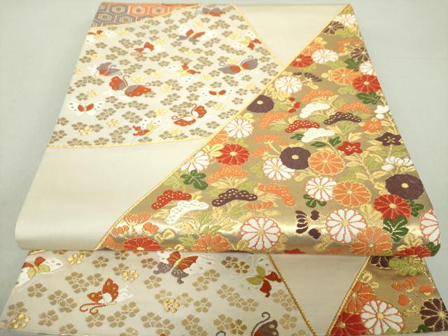 平和屋着物●西陣　河合美術織物謹製　六通柄袋帯　唐織　舞蝶秋草文　金糸　正絹　逸品　DAAS3527ps