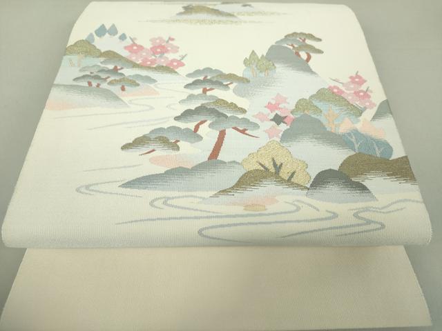 平和屋着物●爪掻き本綴れ　八寸名古屋帯　流水風景花文　金糸　正絹　逸品　未使用　DAAS3533ps