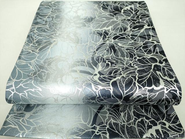 平和屋着物●全通柄袋帯　蔦の葉花文　銀彩　正絹　逸品　DAAS3535ps