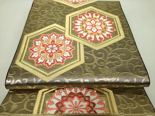 平和屋着物●西陣　川島織物　六通柄　本袋帯　亀甲花文　金糸　正絹　逸品　DAAS3542ps