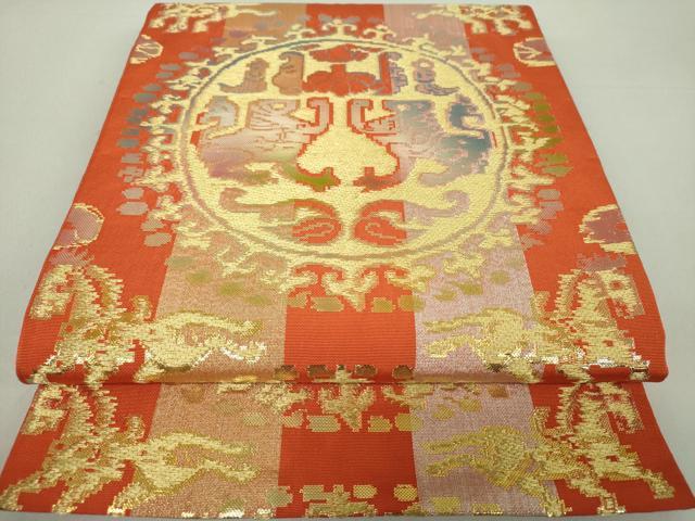 平和屋着物●六通柄　本袋帯　龍村平蔵柄　円文白虎錦　金銀糸　三越扱い　正絹　逸品　DAAS3553ps