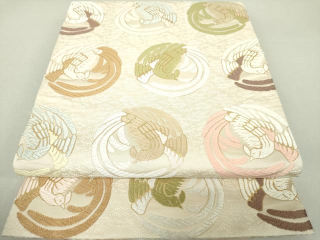 平和屋着物●六通柄袋帯　唐織　鳳凰丸文　金糸　正絹　逸品　DAAS3562ps