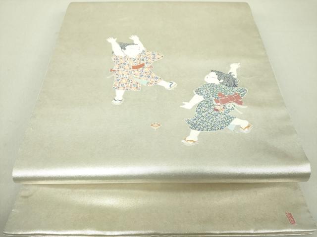 平和屋着物●加賀友禅の巨匠　初代　由水十久　西陣　長嶋成織物　ながしま帯　太鼓柄袋帯　独楽　瀞銀錦　引箔　正絹　逸品　DAAS3563ps