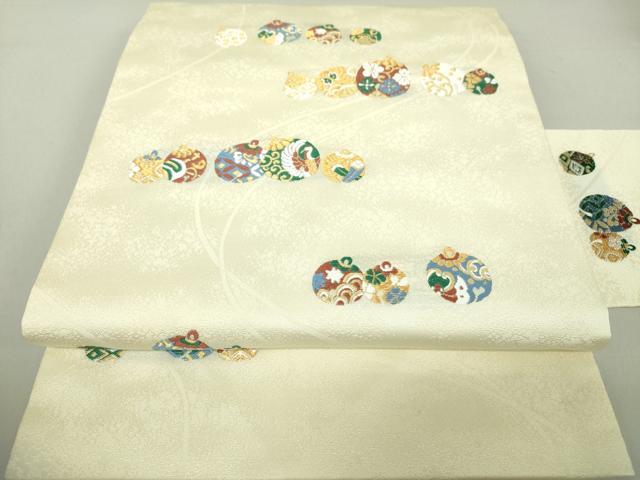 平和屋着物●九寸名古屋帯　唐織　鈴花文　金糸　正絹　逸品　未使用　DAAS3629ps